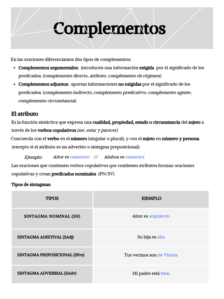 Tipos de Complementos | PDF | Verbo | Asunto (gramática)