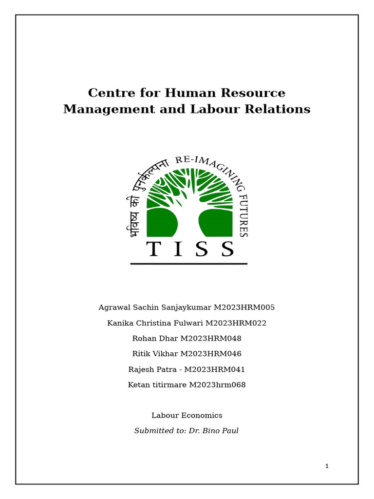 Labour Economics - Rohan Dhar - M2023HRM048 | PDF | Trade Union | Welfare