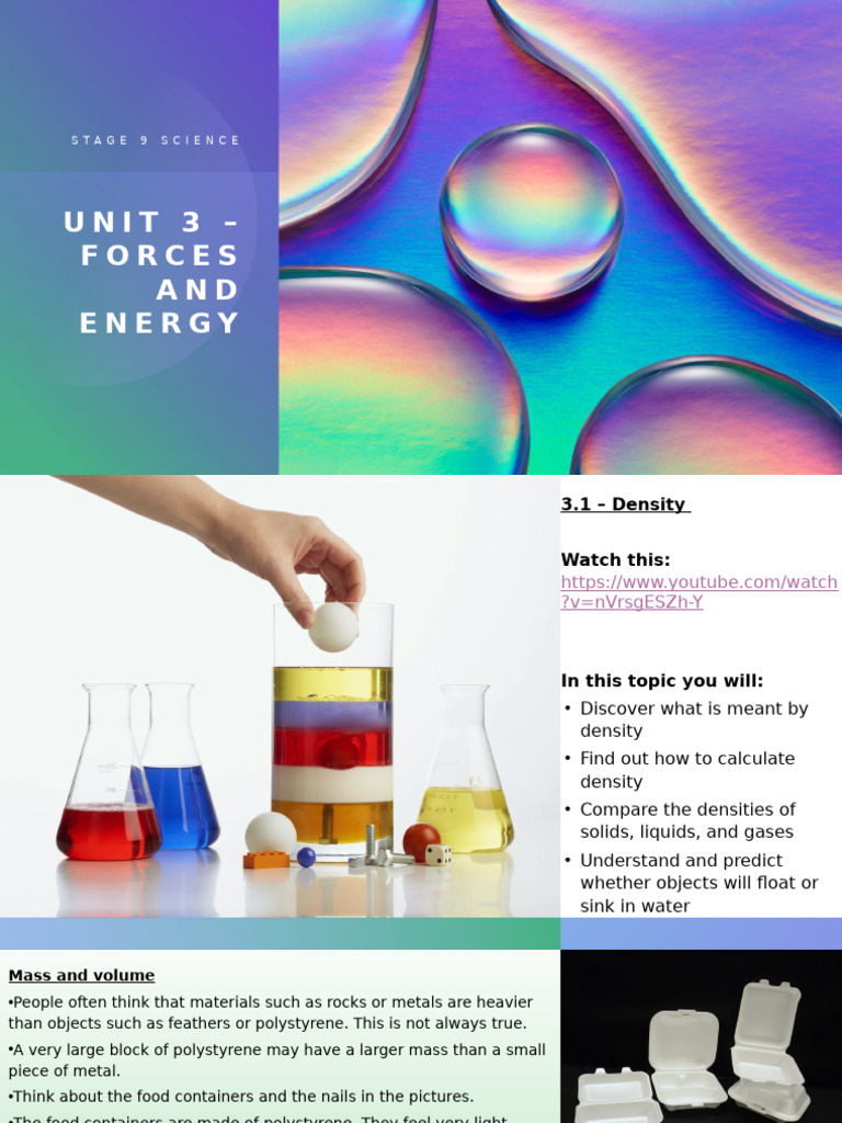 Year 9 Science - Unit 3 Forces and Energy | PDF | Density | Thermal ...