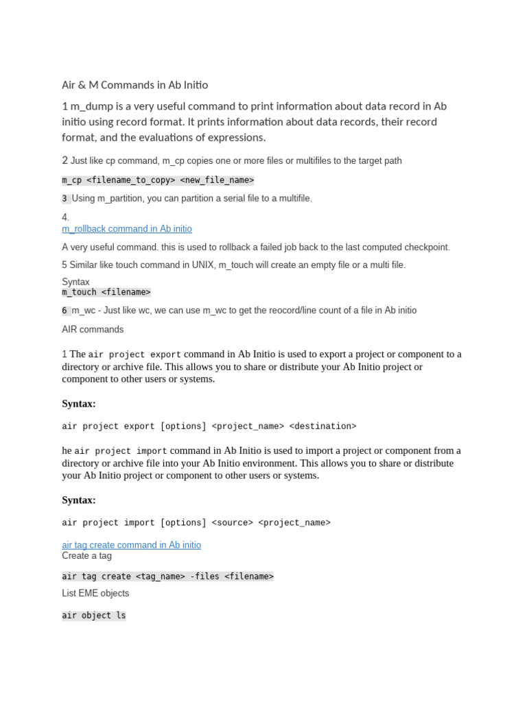 Air & M Commands in Ab Initio | PDF | Teaching Methods & Materials | Computers