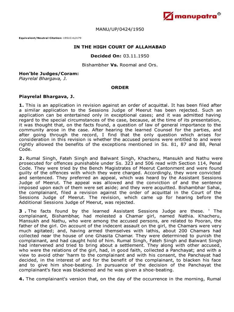 Bishambher Vs Roomal and Ors 03111950 ALLHCU500424COM225841 | PDF ...