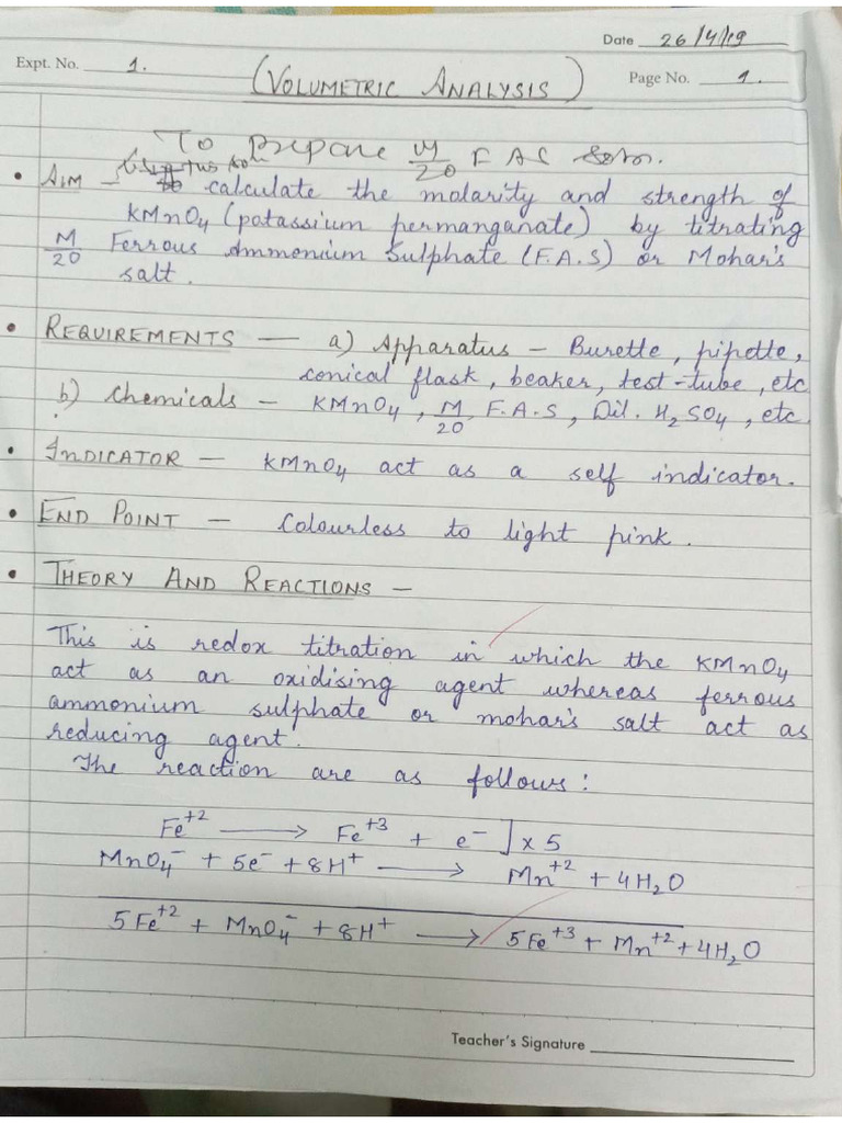 Titration of KMnO4 and FAS | PDF