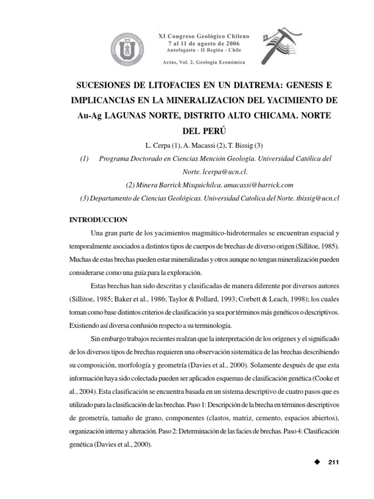 Sucesiones de Litofacies en Un Diatrema | PDF | Magma | Roca (geología)