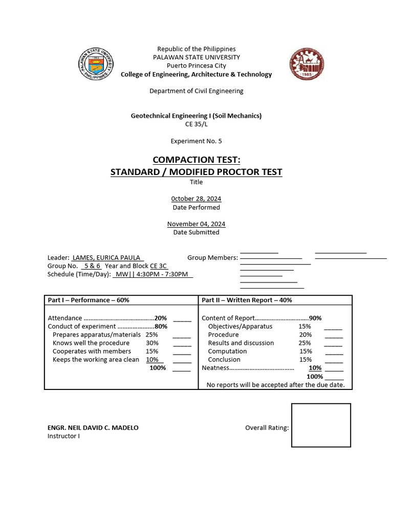 Compaction Test: Proctor Method Analysis | PDF | Earth Sciences