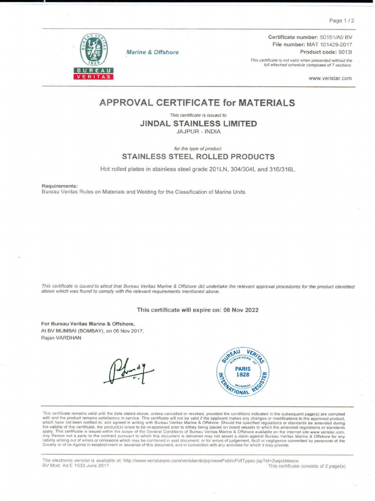 BV-Materials-approval-certificate | PDF