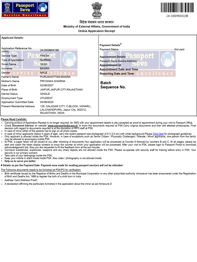 Appointment Receipt | PDF | Identity Document | Birth Certificate