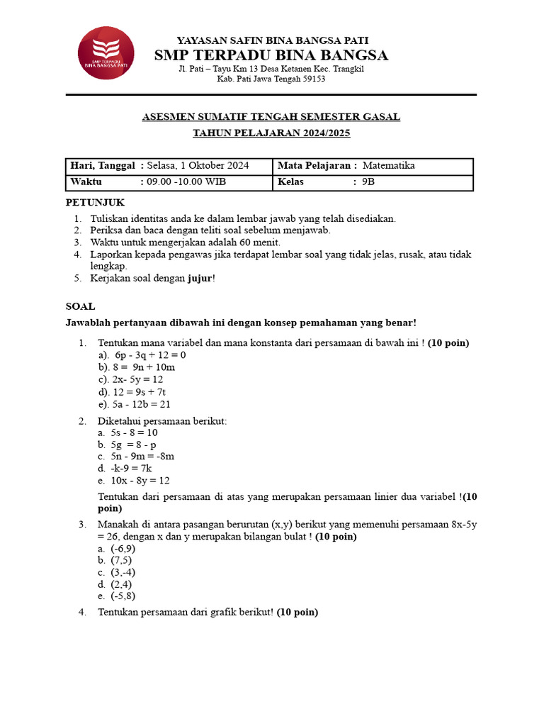 KELAS 9B Matematika | PDF