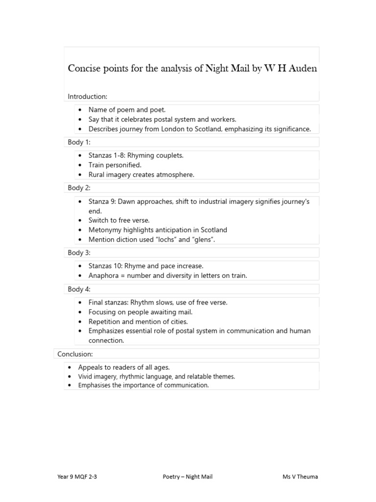 Analysis of Auden's "Night Mail" Poem | PDF | Art | Poetry