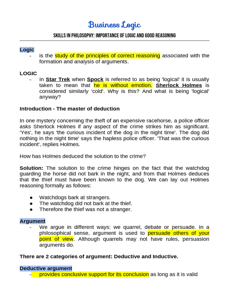 Business Logic - Importance of Logic and Good Reasoning | PDF ...