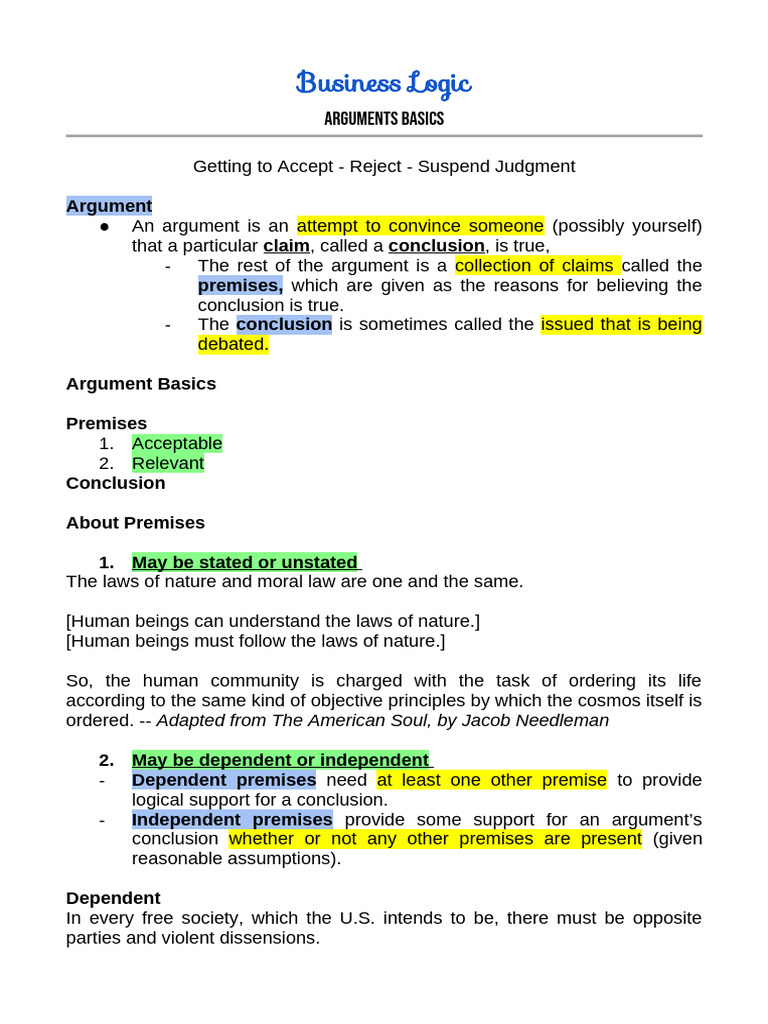 Business Logic - Arguments | PDF | Argument | Deductive Reasoning