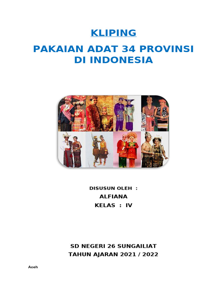 Pakaian Adat 34 Provinsi Indonesia | PDF