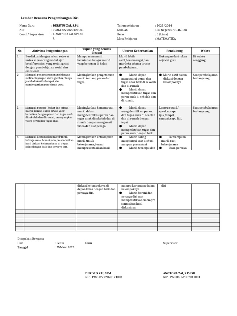 4 - Lembar Rencana Pengembangan Diri | PDF