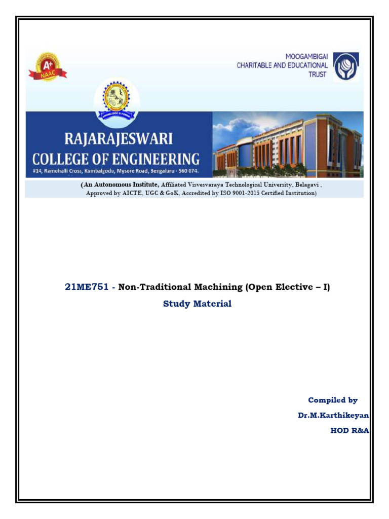 21ME751 - Non-Traditional Machining (Open Elective - I) For AI&ML | PDF ...