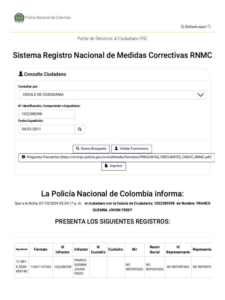 Consulta RNMC | PDF | Documento de identidad | Policía