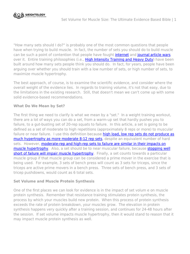 Set Volume For Muscle Size - The Ultimate Evidence Based Bible | PDF ...