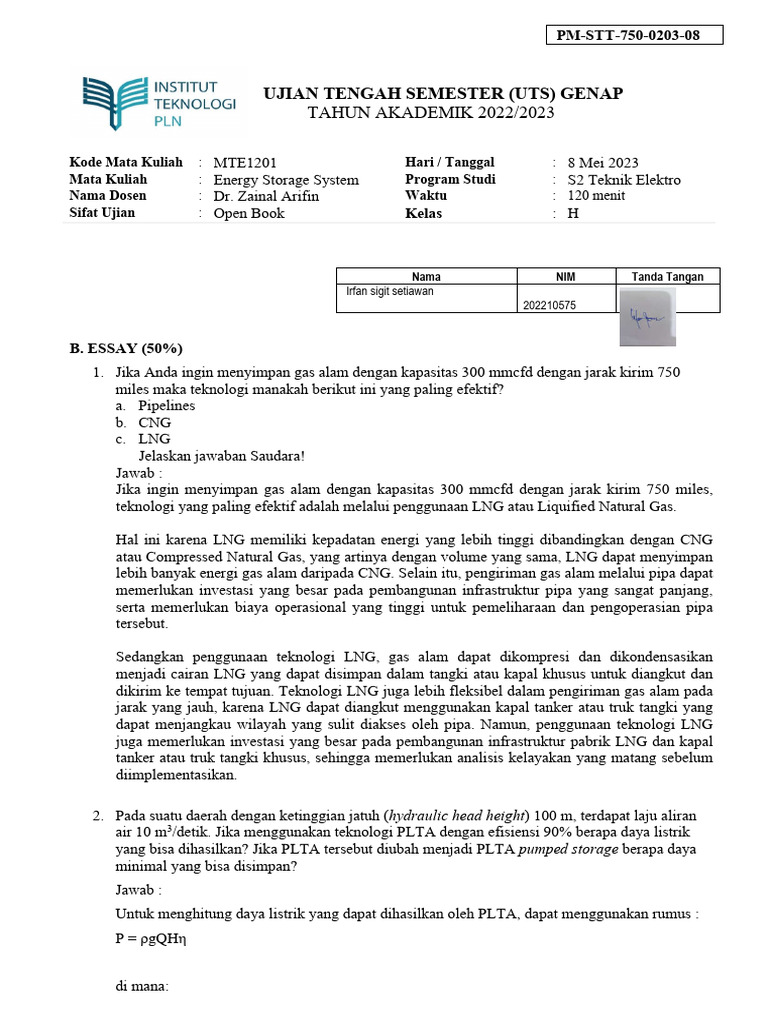 UTS Sistem Penyimpanan Energi | PDF