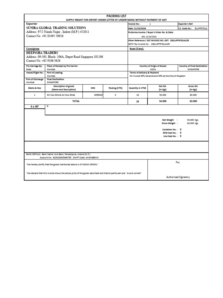 PACKING LIST 1 | PDF | Invoice | Taxes