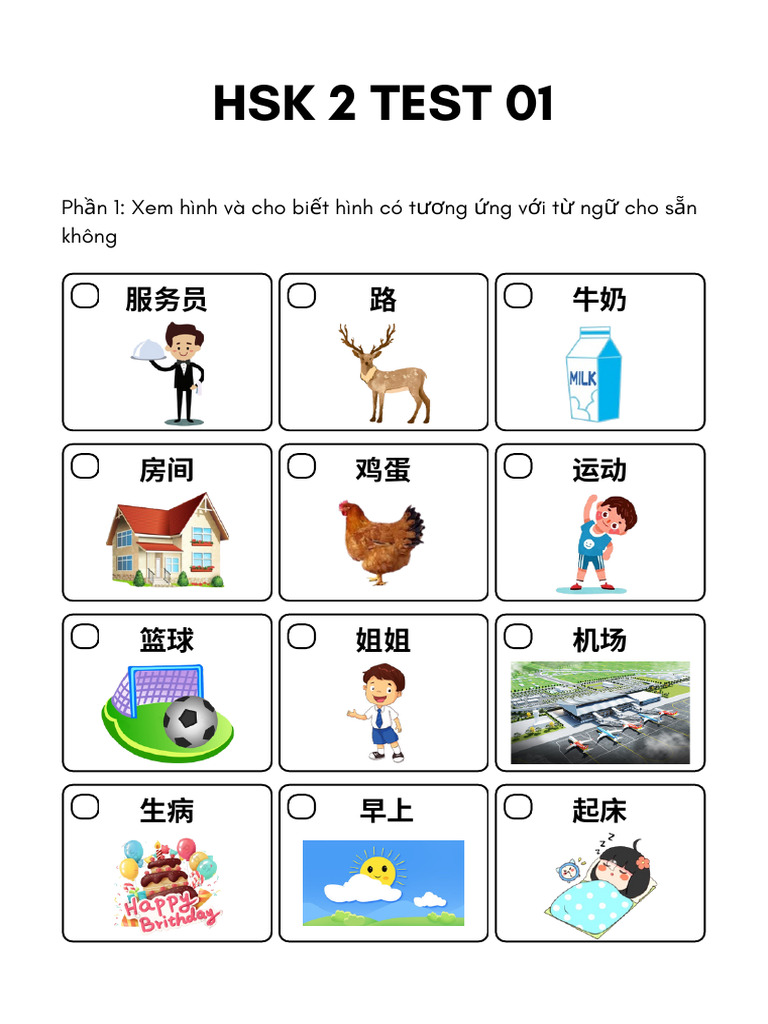 HSK 2 Test 01: PH N 1: Xem Hình Và Cho Bi T Hình Có T NG NGV It NG Cho ...