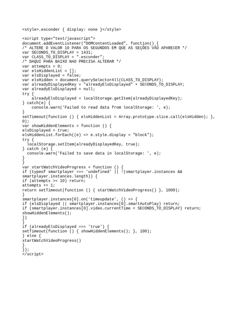 Script de Delay No Botão - Vturb | PDF