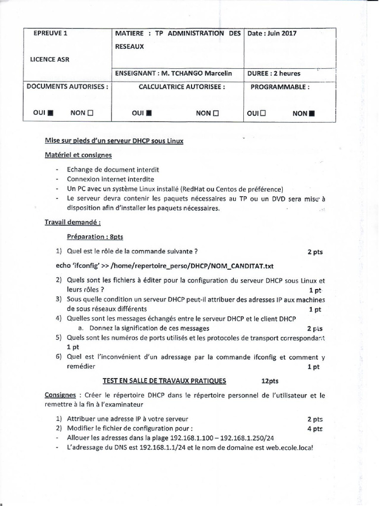 Epeuves TP Administration Des Reseaux | PDF