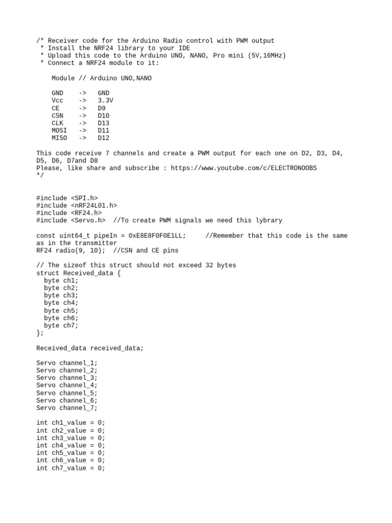NRF24 Receiver 7channels | PDF | Arduino | Information And Communications Technology