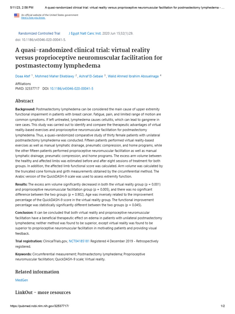 A Quasi-Randomized Clinical Trial - Virtual Reality Versus ...