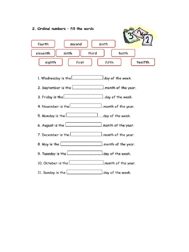 Ejercicios de Números Ordinales en Inglés | PDF