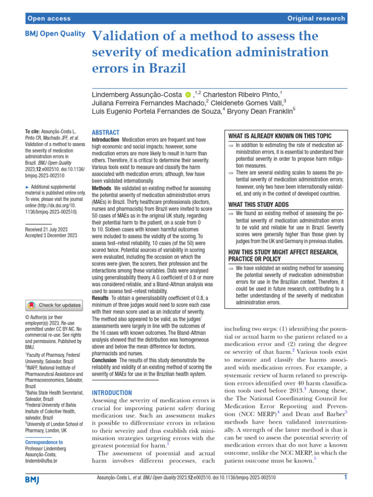 Validation of A Method To Assess The Severity of Medication Administr ...