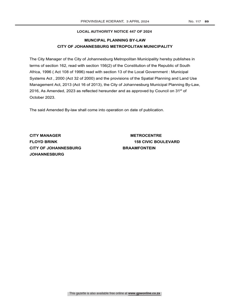 Municipal Planning By-Law Amendment Published 3 April 2024 | PDF | By ...