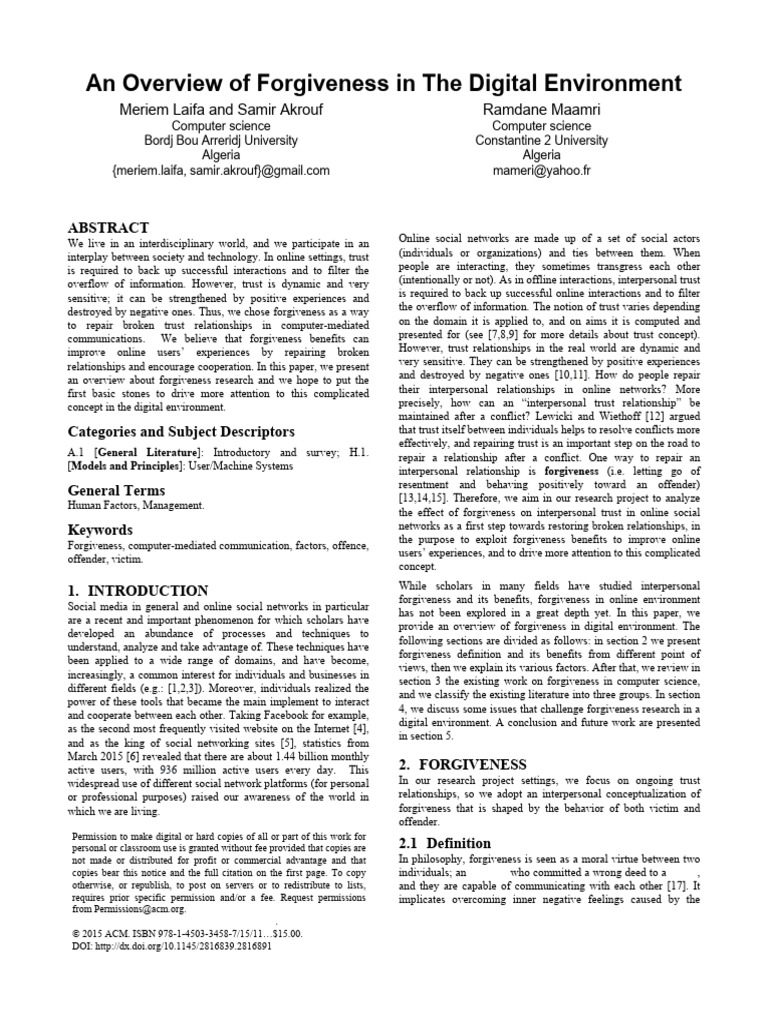 Forgiveness in Digital Communication | PDF | Forgiveness | Crimes