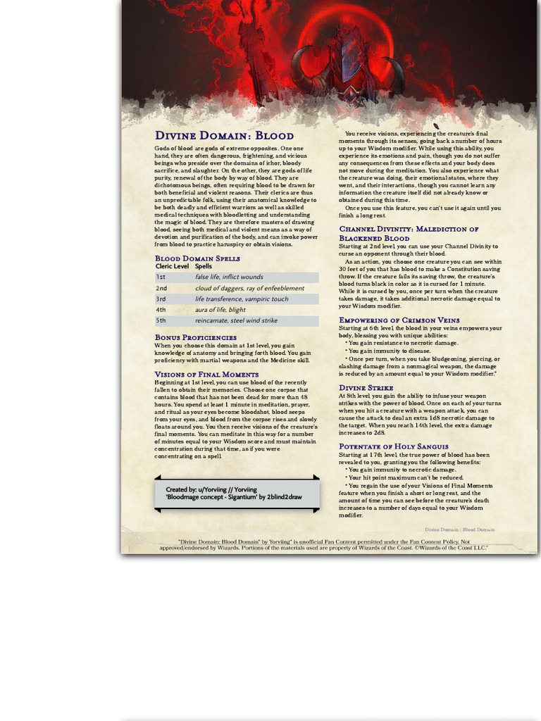 Divine Domain - Blood Domain - GM Binder | PDF | Blood
