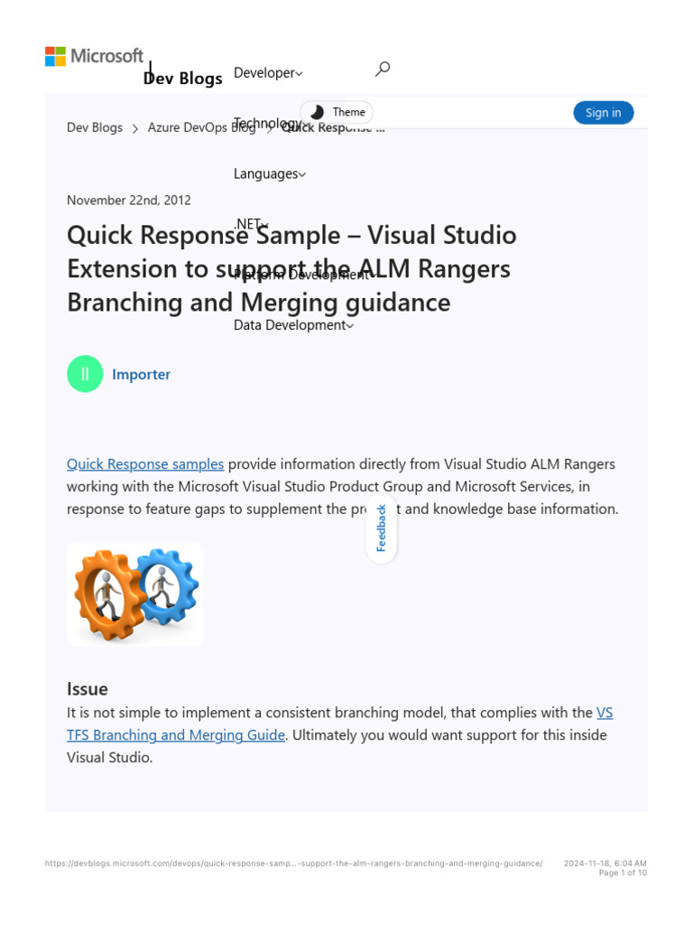 Quick Response Sample - Visual Studio Extension To Support The ALM ...