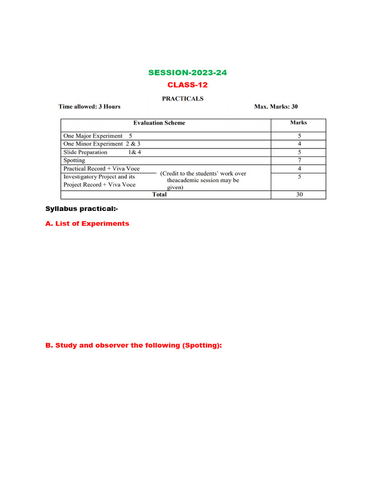 Pratical Biology CLASS 12 2023-24 | PDF | Meiosis | Mitosis