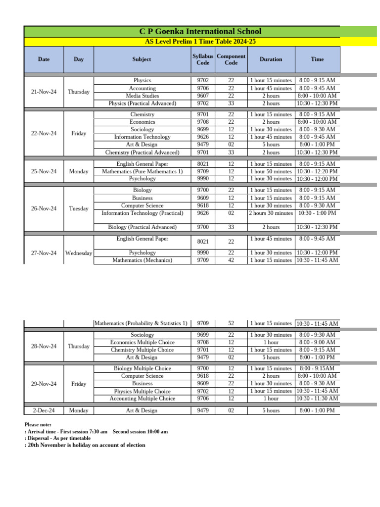 As Level Prelim 1 2024 Timetable & Venue | PDF | Science