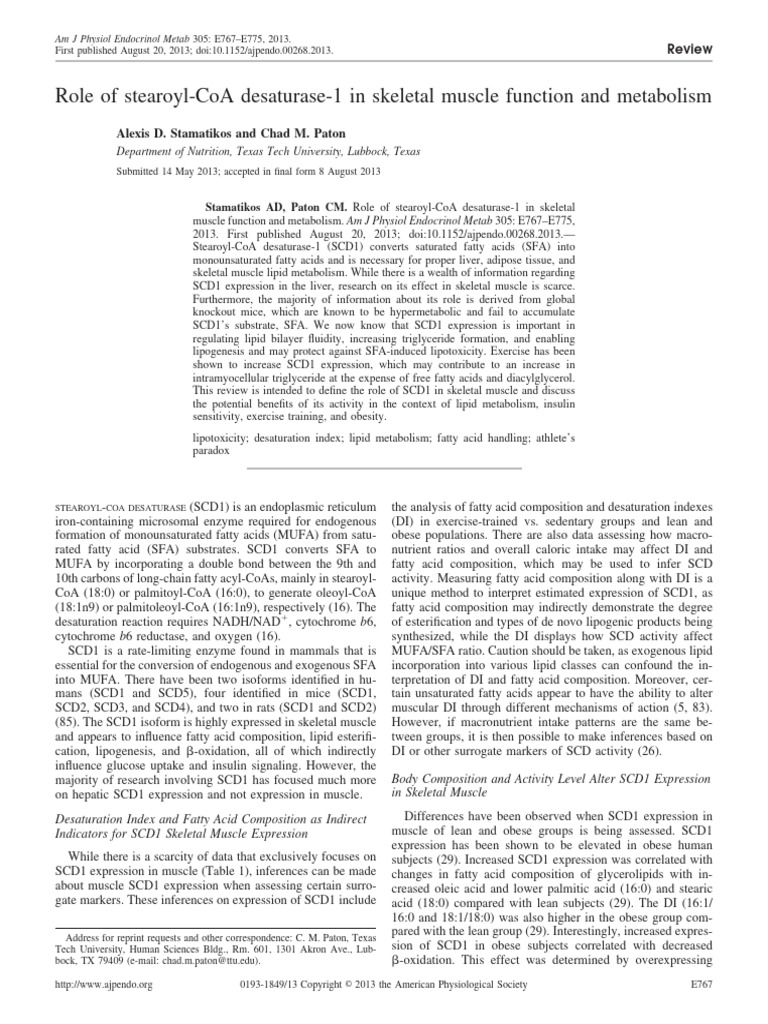 Role of stearoyl-CoA desaturase-1 (SCD1) in skeletal muscle function ... Role of stearoyl-CoA desaturase-1 (SCD1) in skeletal muscle function ...