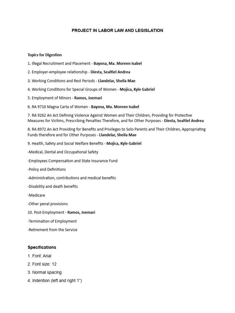 Project in Labor Law and Legislation | PDF | Justice | Crime & Violence