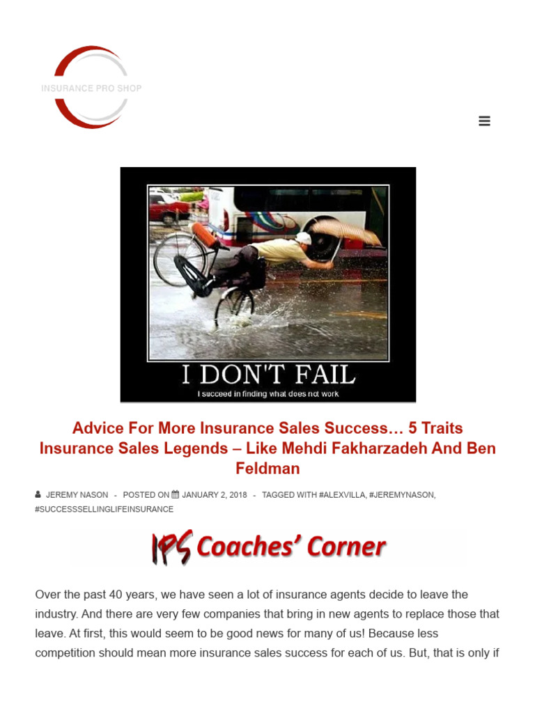 Insurance Sales Success, 5 Traits of Legends - Insurance Pro Shop | PDF ...