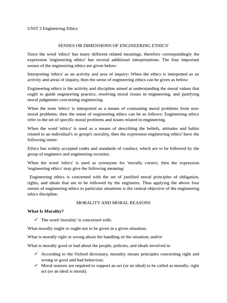 UNIT 2 Engineering Ethics | PDF | Morality | Autonomy