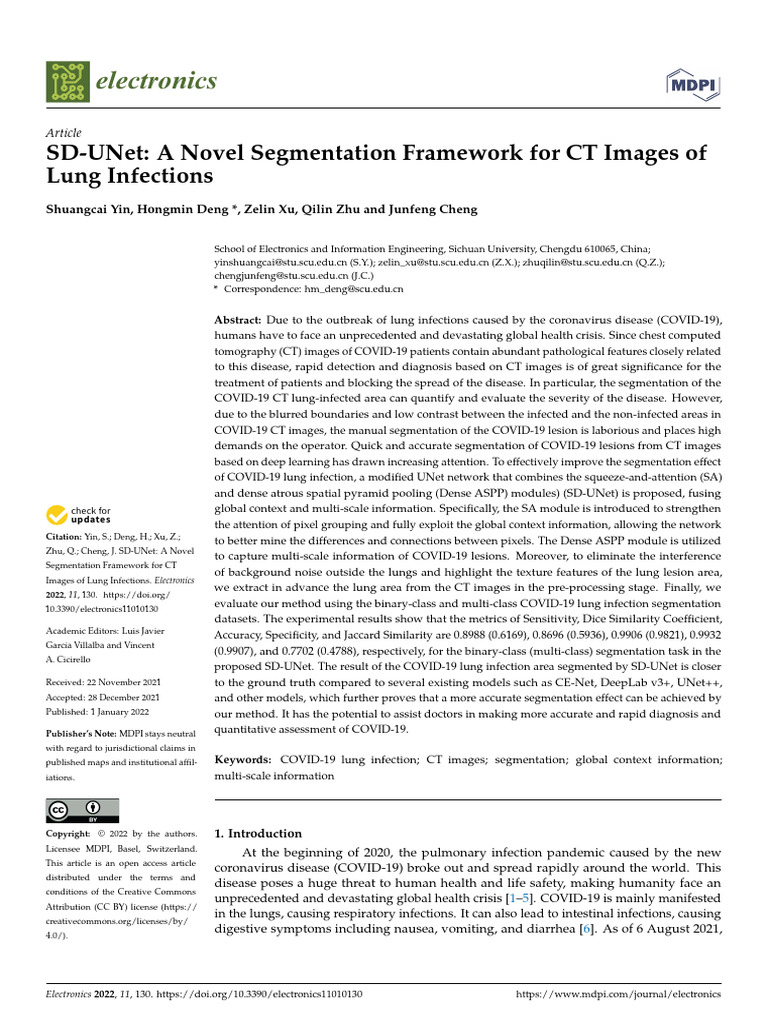 SD-UNet - A Novel Segmentation Framework For CT Images of Lung Infections | PDF | Image ...