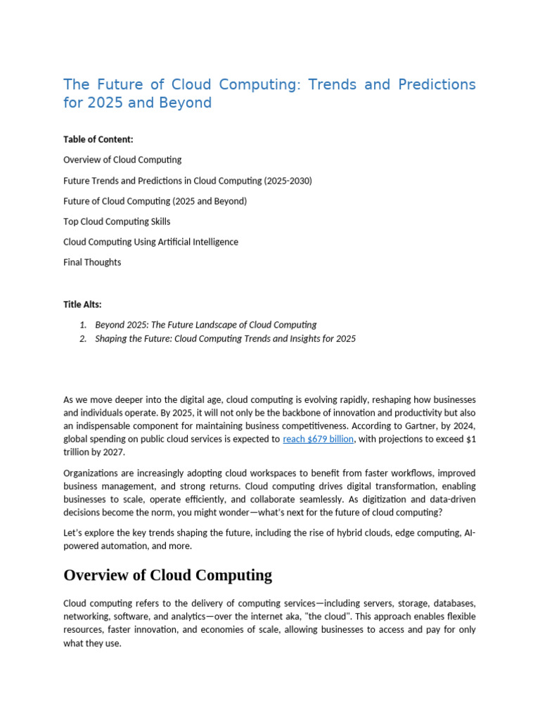 The Future of Cloud Computing-Trends and Predictions For 2025 and ...