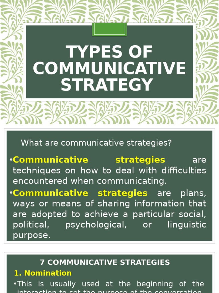 For Reference Types of Communicative Strategy | PDF | Nonverbal Communication | Communication