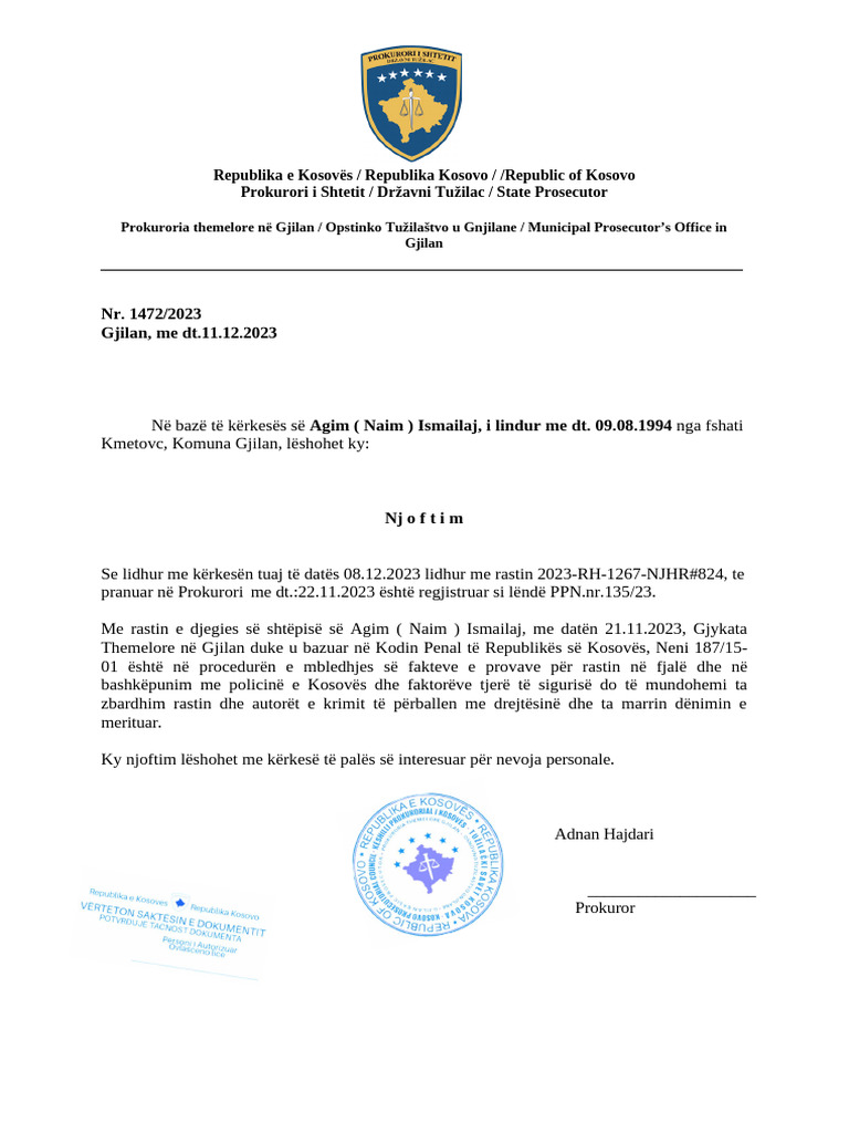 07 Prokurori Agim Ismailaj 2 B | PDF