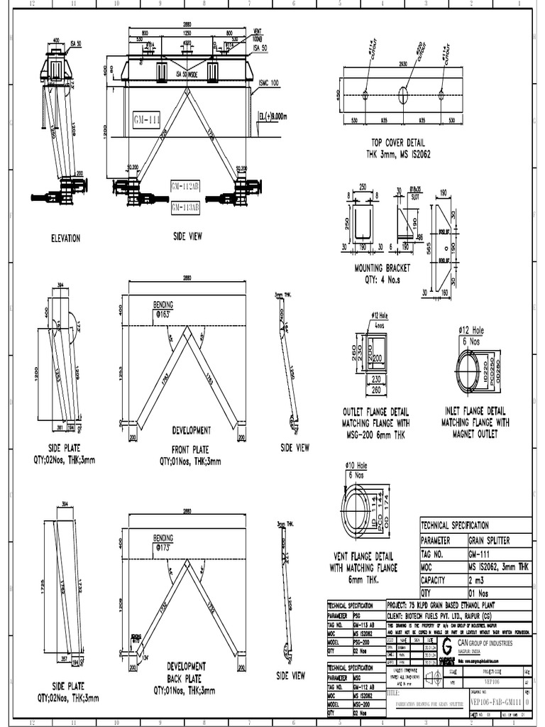 Grain Splitter Fabrication Drawing | PDF