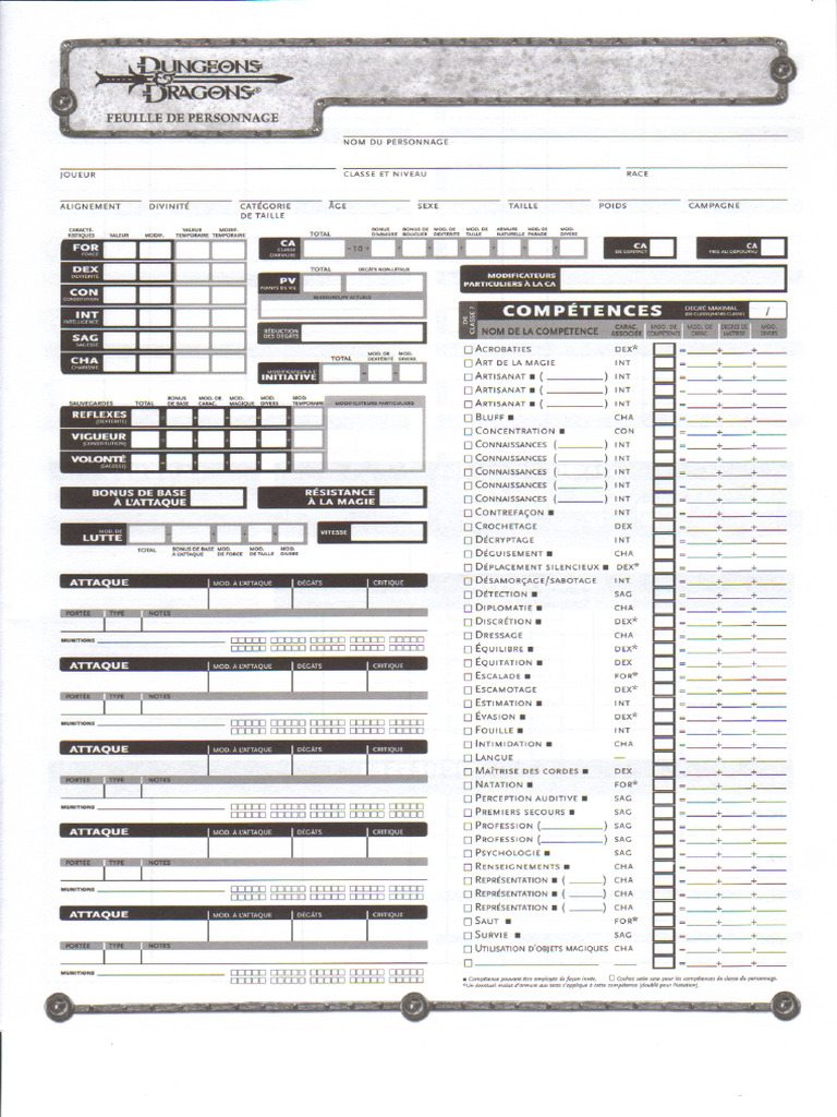 (D&D3) (FR) WOTC - Feuilles de Personnage DD3.5 | PDF