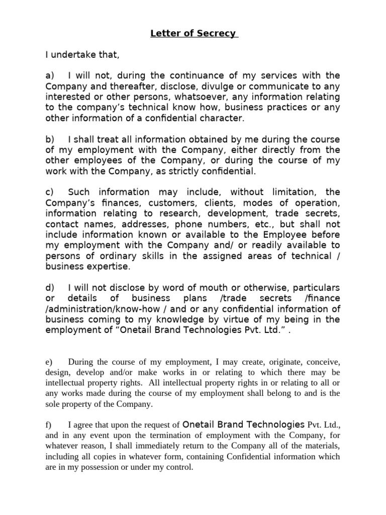 Confidentiality Letter | PDF