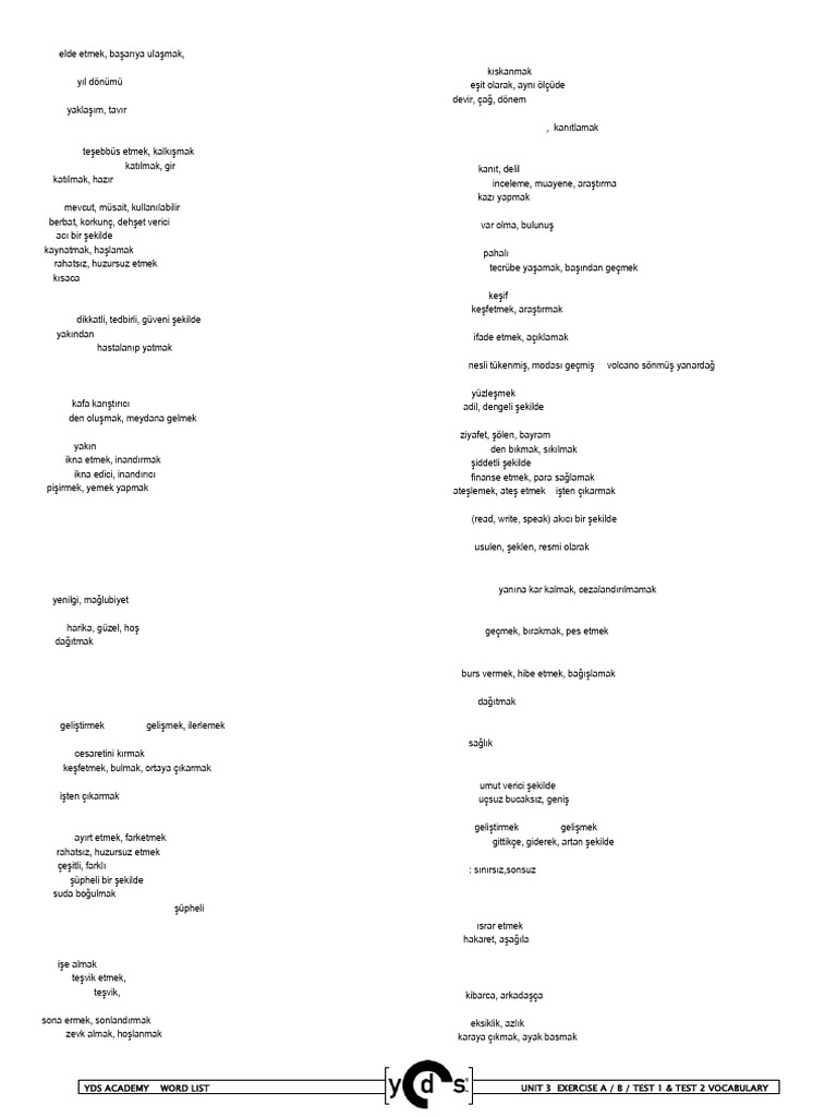 Unit 3 Vocabulary & Tests 1-2 | PDF