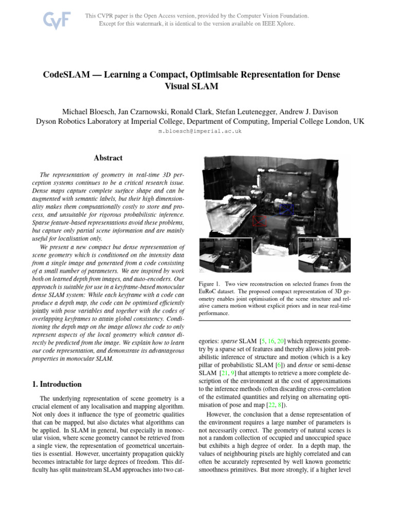 Bloesch CodeSLAM - Learning CVPR 2018 Paper | PDF | Applied Mathematics