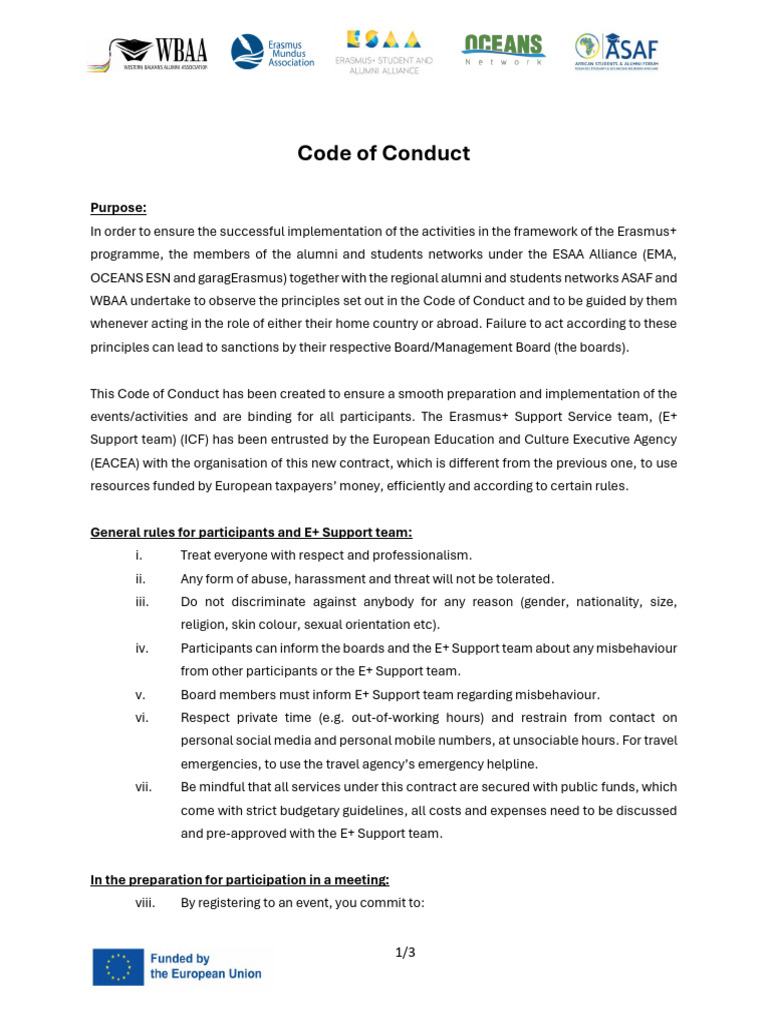 Erasmus+ Code of Conduct - v1 | PDF | Travel Visa | Human Rights