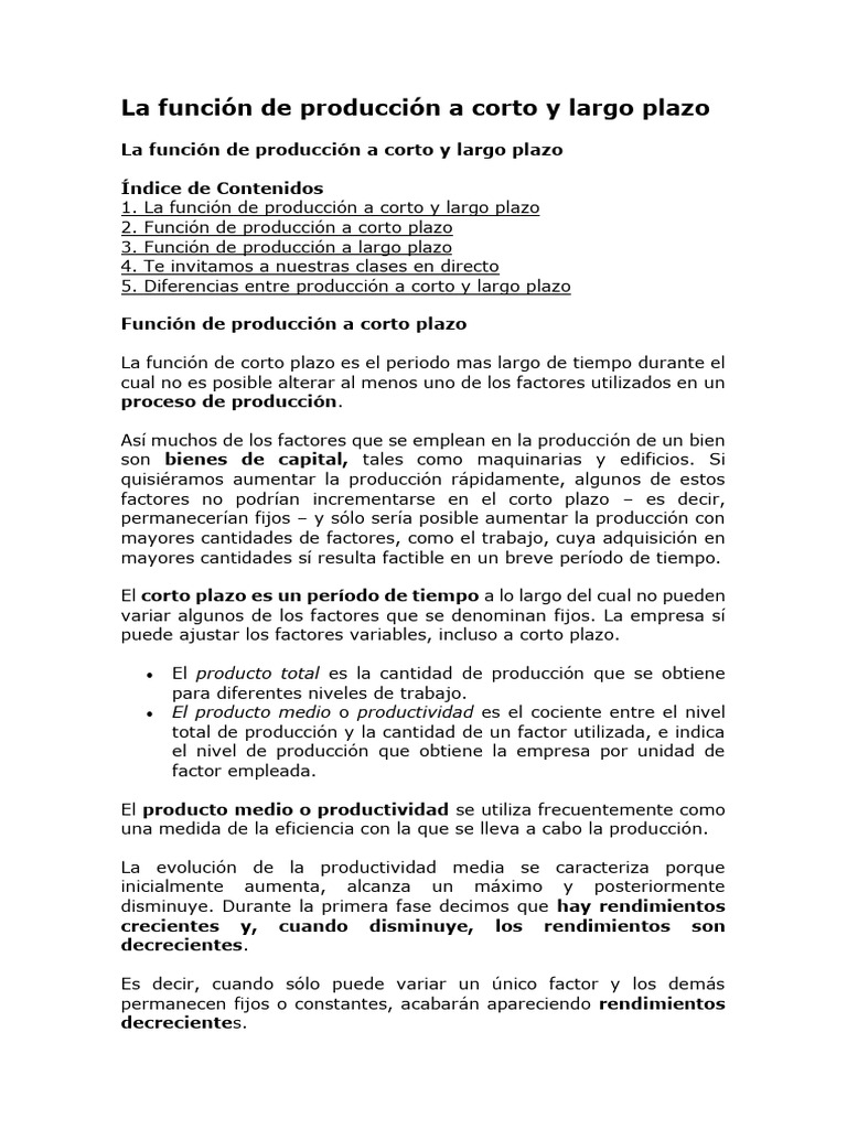 Función de Producción: Corto y Largo Plazo | PDF | Economias | Business