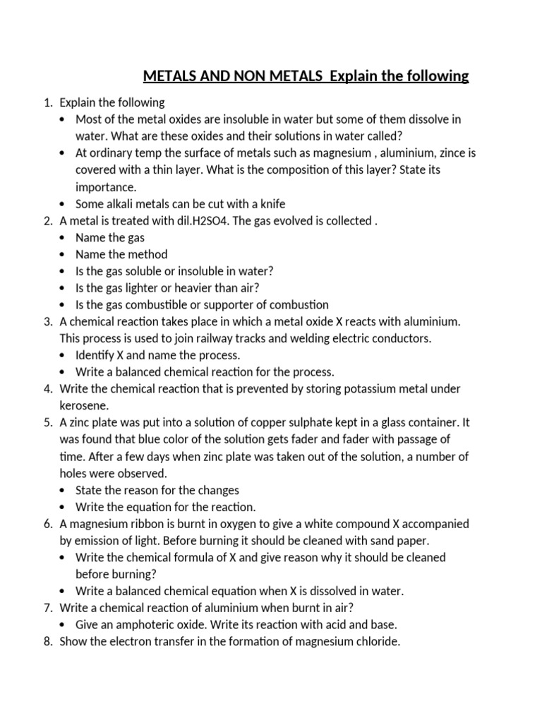 Metals and Non-Metals: Key Reactions and Properties | PDF | Oxide | Metals